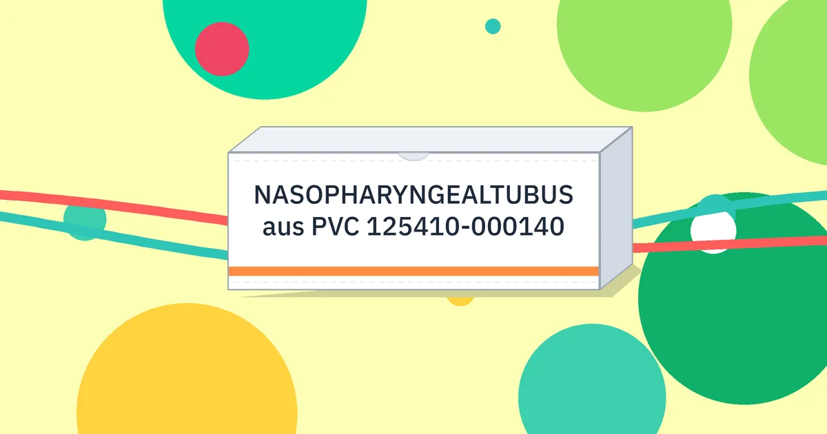 Symbolbild: Packung mit der Aufschrift NASOPHARYNGEALTUBUS aus PVC 125410-000140 (PZN 05031034) – Verfügbarkeit und Bezug in Apotheken in Frankfurt am Main