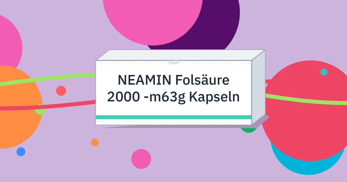 Symbolbild: Packung mit der Aufschrift NEAMIN Folsäure 2000 -m63g Kapseln (PZN 12649450) – Verfügbarkeit und Bezug in Apotheken in Frankfurt am Main