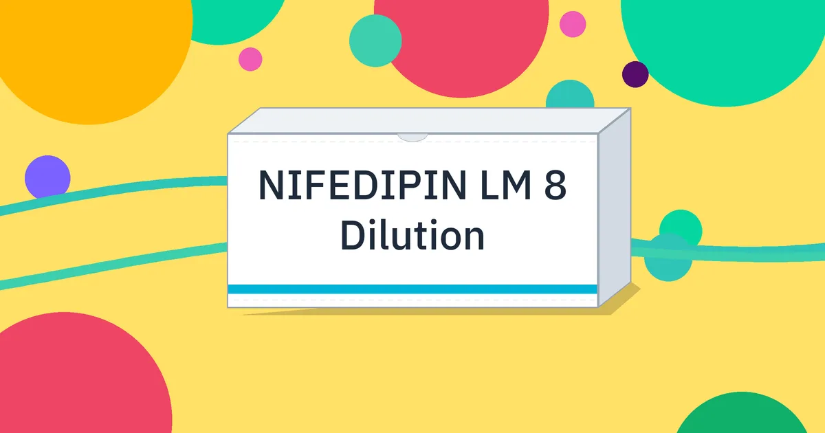 Symbolbild: Packung mit der Aufschrift NIFEDIPIN LM 8 Dilution (PZN 12969491) – Verfügbarkeit und Bezug in Apotheken in Frankfurt am Main