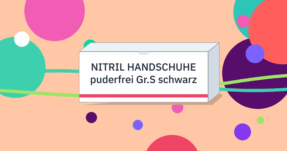 Symbolbild: Packung mit der Aufschrift NITRIL HANDSCHUHE puderfrei Gr.S schwarz (PZN 03763402) – Verfügbarkeit und Bezug in Apotheken in Frankfurt am Main