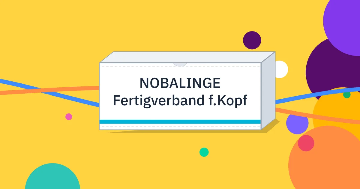 Symbolbild: Packung mit der Aufschrift NOBALINGE Fertigverband f.Kopf (PZN 11112759) – Verfügbarkeit und Bezug in Apotheken in Frankfurt am Main