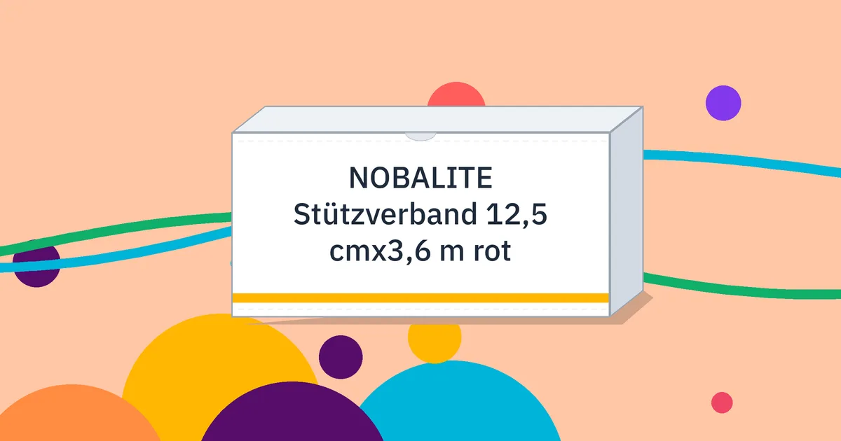 Symbolbild: Packung mit der Aufschrift NOBALITE Stützverband 12,5 cmx3,6 m rot (PZN 14293046) – Verfügbarkeit und Bezug in Apotheken in Frankfurt am Main