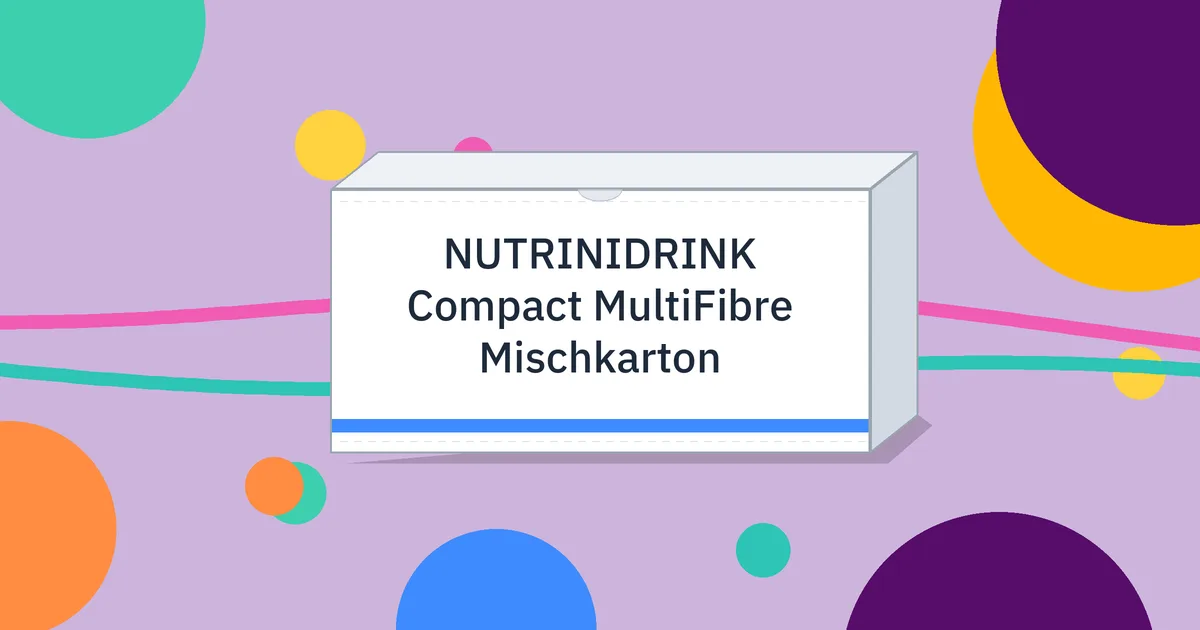 Symbolbild: Packung mit der Aufschrift NUTRINIDRINK Compact MultiFibre Mischkarton (PZN 17149841) – Verfügbarkeit und Bezug in Apotheken in Frankfurt am Main