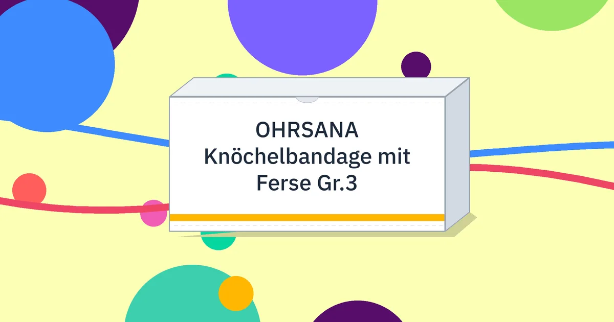 Symbolbild: Packung mit der Aufschrift OHRSANA Knöchelbandage mit Ferse Gr.3 (PZN 07121178) – Verfügbarkeit und Bezug in Apotheken in Frankfurt am Main