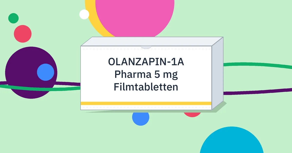 Symbolbild: Packung mit der Aufschrift OLANZAPIN-1A Pharma 5 mg Filmtabletten (PZN 09064088) – Verfügbarkeit und Bezug in Apotheken in Frankfurt am Main