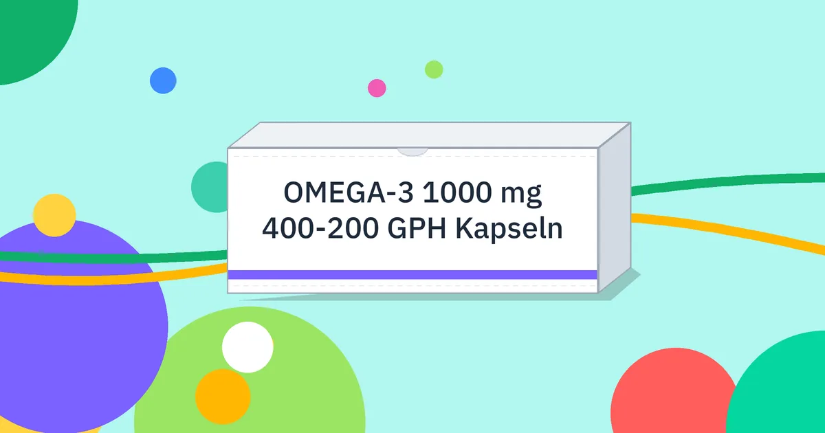 Symbolbild: Packung mit der Aufschrift OMEGA-3 1000 mg 400-200 GPH Kapseln (PZN 11190185) – Verfügbarkeit und Bezug in Apotheken in Frankfurt am Main