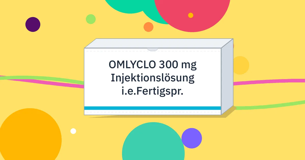 Symbolbild: Packung mit der Aufschrift OMLYCLO 300 mg Injektionslösung i.e.Fertigspr. (PZN 19203438) – Verfügbarkeit und Bezug in Apotheken in Frankfurt am Main