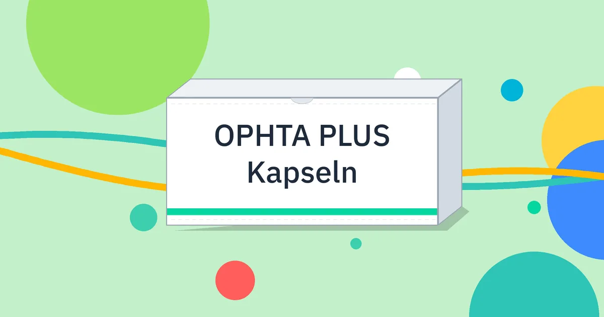 Symbolbild: Packung mit der Aufschrift OPHTA PLUS Kapseln (PZN 18393773) – Verfügbarkeit und Bezug in Apotheken in Frankfurt am Main