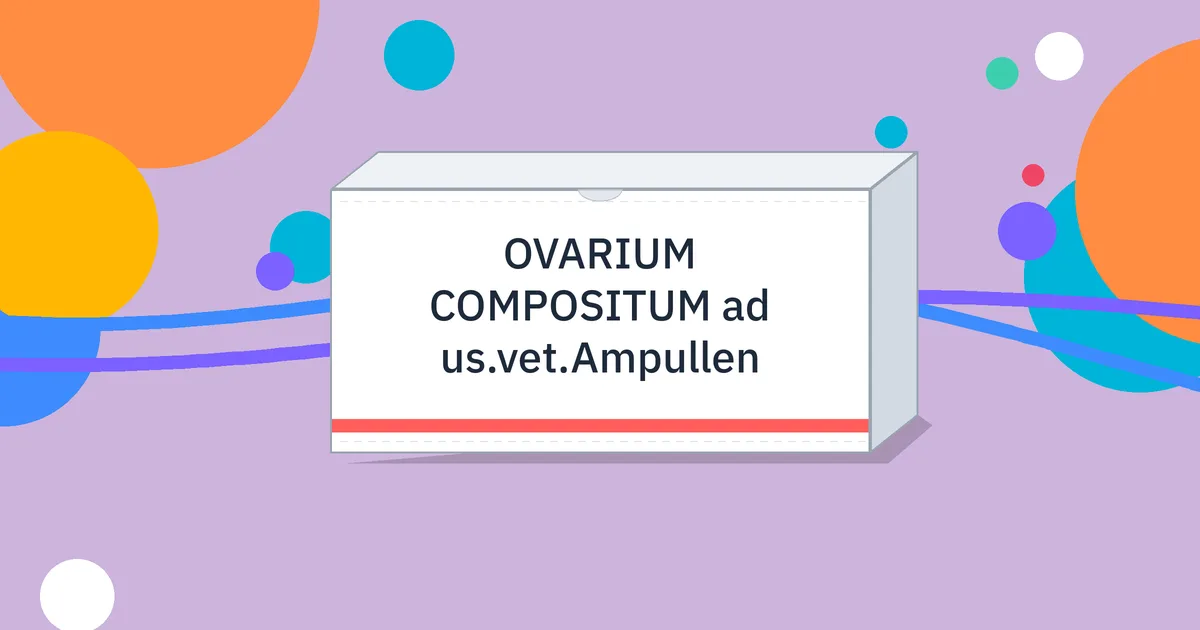 Symbolbild: Packung mit der Aufschrift OVARIUM COMPOSITUM ad us.vet.Ampullen (PZN 04826984) – Verfügbarkeit und Bezug in Apotheken in Frankfurt am Main