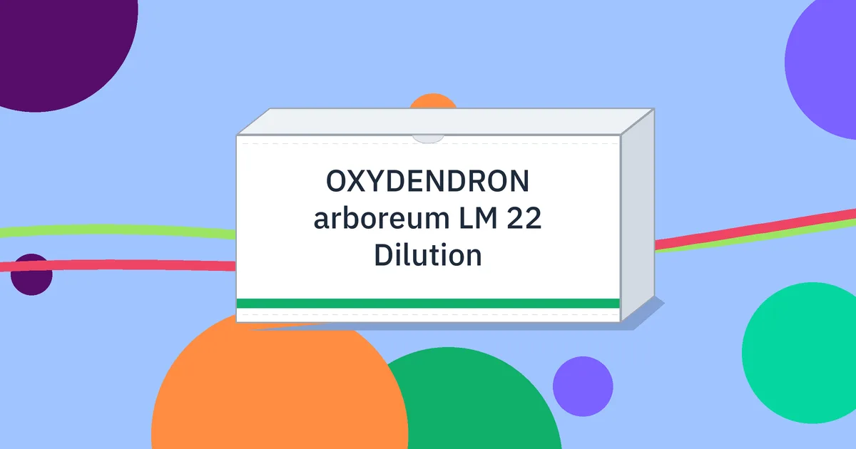 Symbolbild: Packung mit der Aufschrift OXYDENDRON arboreum LM 22 Dilution (PZN 13629521) – Verfügbarkeit und Bezug in Apotheken in Frankfurt am Main
