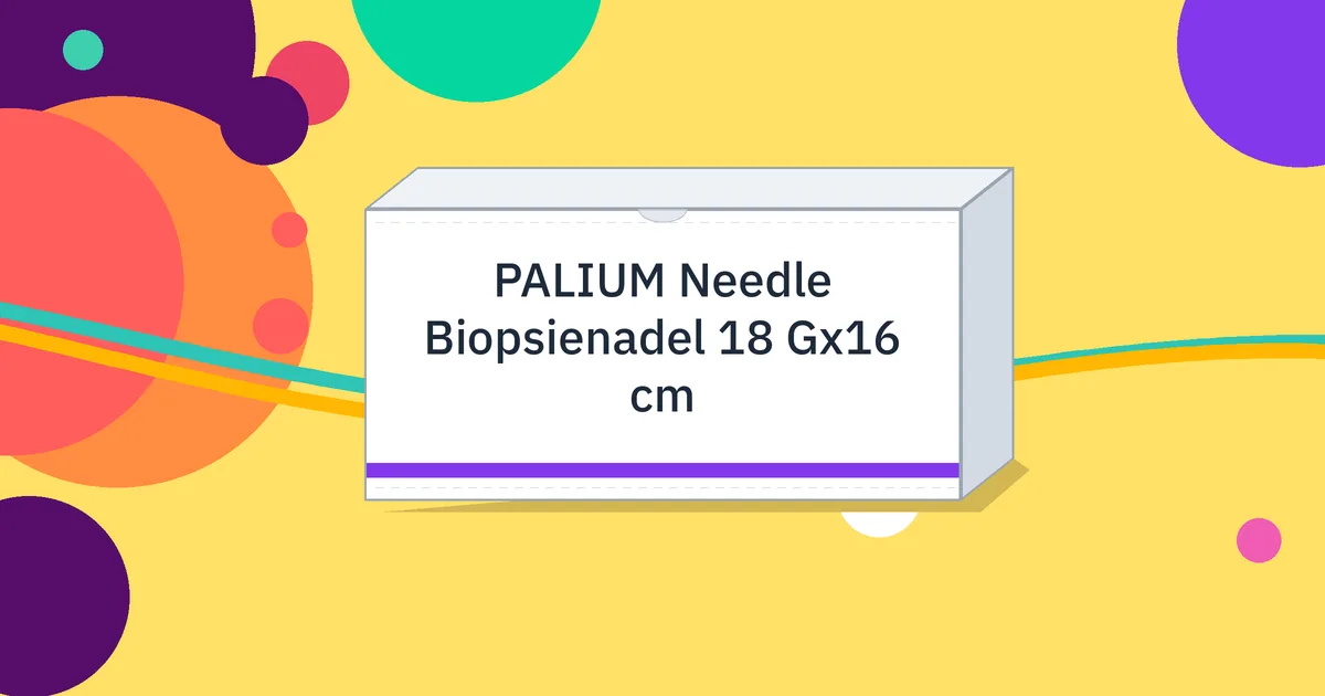 Symbolbild: Packung mit der Aufschrift PALIUM Needle Biopsienadel 18 Gx16 cm (PZN 16922888) – Verfügbarkeit und Bezug in Apotheken in Frankfurt am Main