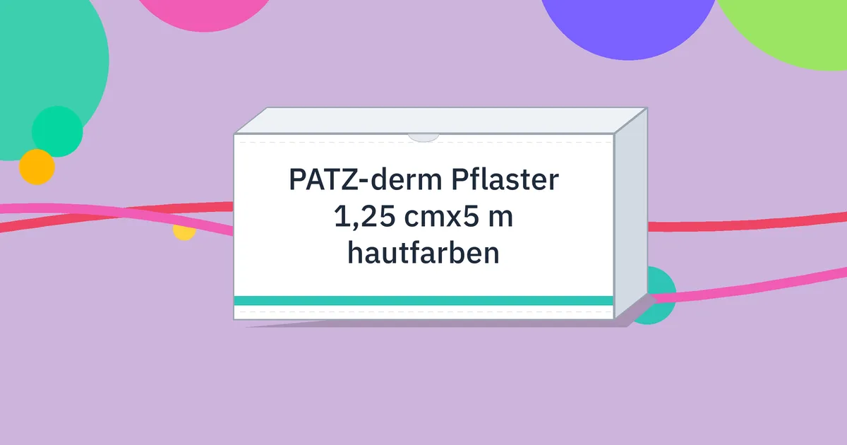 Symbolbild: Packung mit der Aufschrift PATZ-derm Pflaster 1,25 cmx5 m hautfarben (PZN 06813632) – Verfügbarkeit und Bezug in Apotheken in Frankfurt am Main