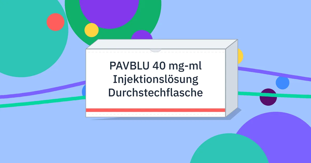 Symbolbild: Packung mit der Aufschrift PAVBLU 40 mg-ml Injektionslösung Durchstechflasche (PZN 20399808) – Verfügbarkeit und Bezug in Apotheken in Frankfurt am Main