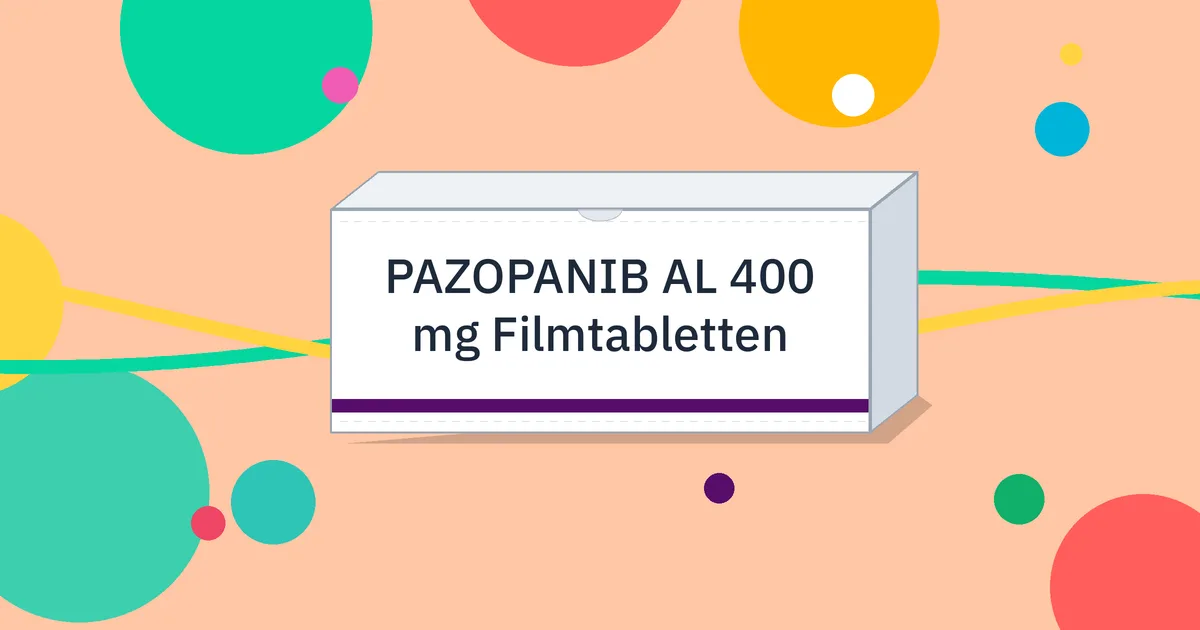 Symbolbild: Packung mit der Aufschrift PAZOPANIB AL 400 mg Filmtabletten (PZN 19763522) – Verfügbarkeit und Bezug in Apotheken in Frankfurt am Main