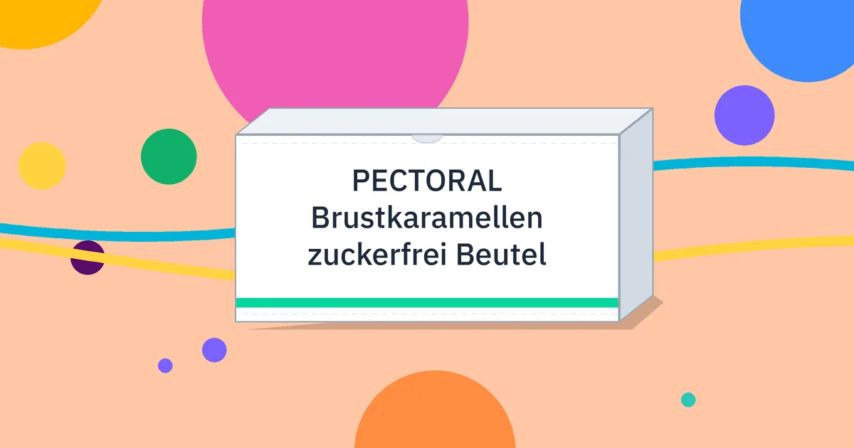 Symbolbild: Packung mit der Aufschrift PECTORAL Brustkaramellen zuckerfrei Beutel (PZN 06310523) – Verfügbarkeit und Bezug in Apotheken in Frankfurt am Main
