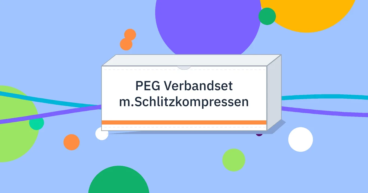 Symbolbild: Packung mit der Aufschrift PEG Verbandset m.Schlitzkompressen (PZN 04152190) – Verfügbarkeit und Bezug in Apotheken in Frankfurt am Main