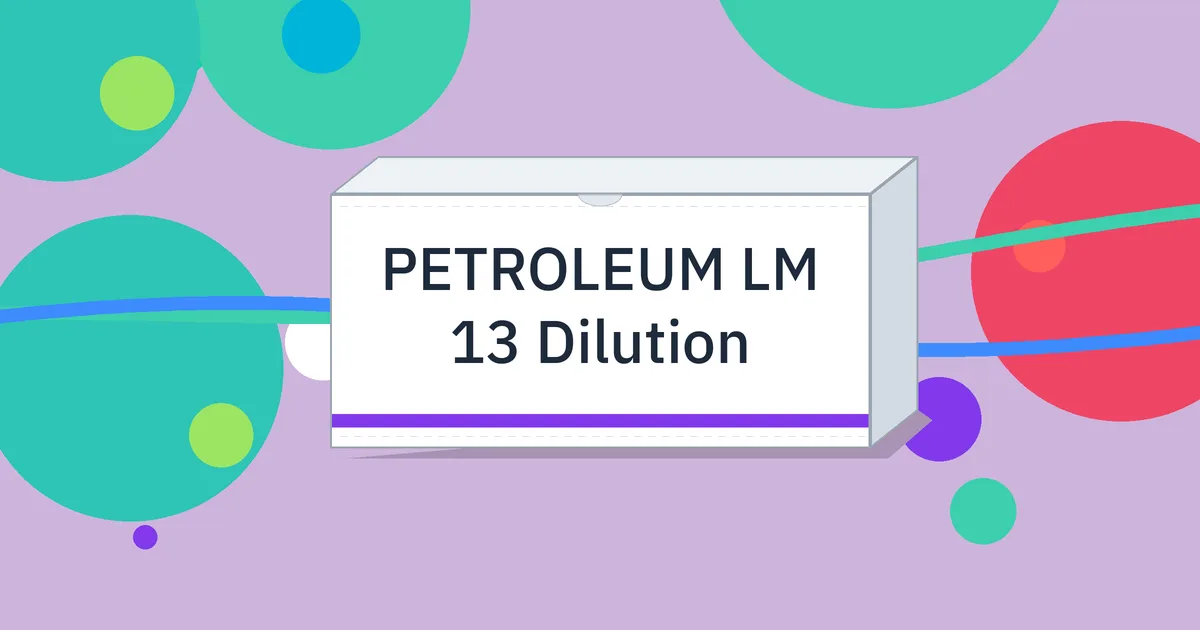 Symbolbild: Packung mit der Aufschrift PETROLEUM LM 13 Dilution (PZN 12977674) – Verfügbarkeit und Bezug in Apotheken in Frankfurt am Main