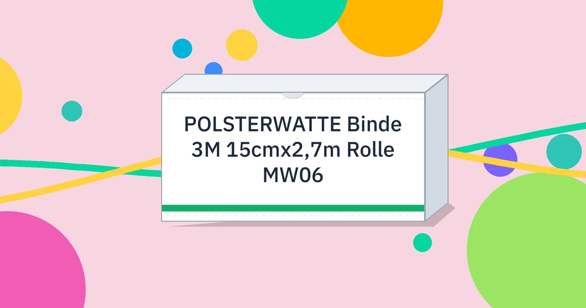Symbolbild: Packung mit der Aufschrift POLSTERWATTE Binde 3M 15cmx2,7m Rolle MW06 (PZN 19814656) – Verfügbarkeit und Bezug in Apotheken in Frankfurt am Main