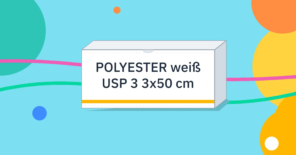 Symbolbild: Packung mit der Aufschrift POLYESTER weiß USP 3 3x50 cm (PZN 00548376) – Verfügbarkeit und Bezug in Apotheken in Frankfurt am Main
