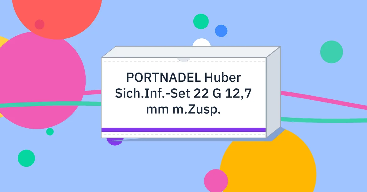 Symbolbild: Packung mit der Aufschrift PORTNADEL Huber Sich.Inf.-Set 22 G 12,7 mm m.Zusp. (PZN 00357972) – Verfügbarkeit und Bezug in Apotheken in Frankfurt am Main