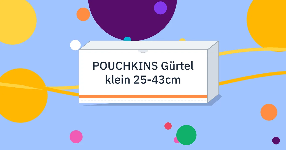 Symbolbild: Packung mit der Aufschrift POUCHKINS Gürtel klein 25-43cm (PZN 00756755) – Verfügbarkeit und Bezug in Apotheken in Frankfurt am Main