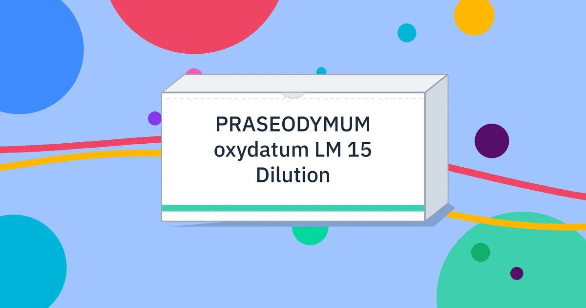 Symbolbild: Packung mit der Aufschrift PRASEODYMUM oxydatum LM 15 Dilution (PZN 13666611) – Verfügbarkeit und Bezug in Apotheken in Frankfurt am Main