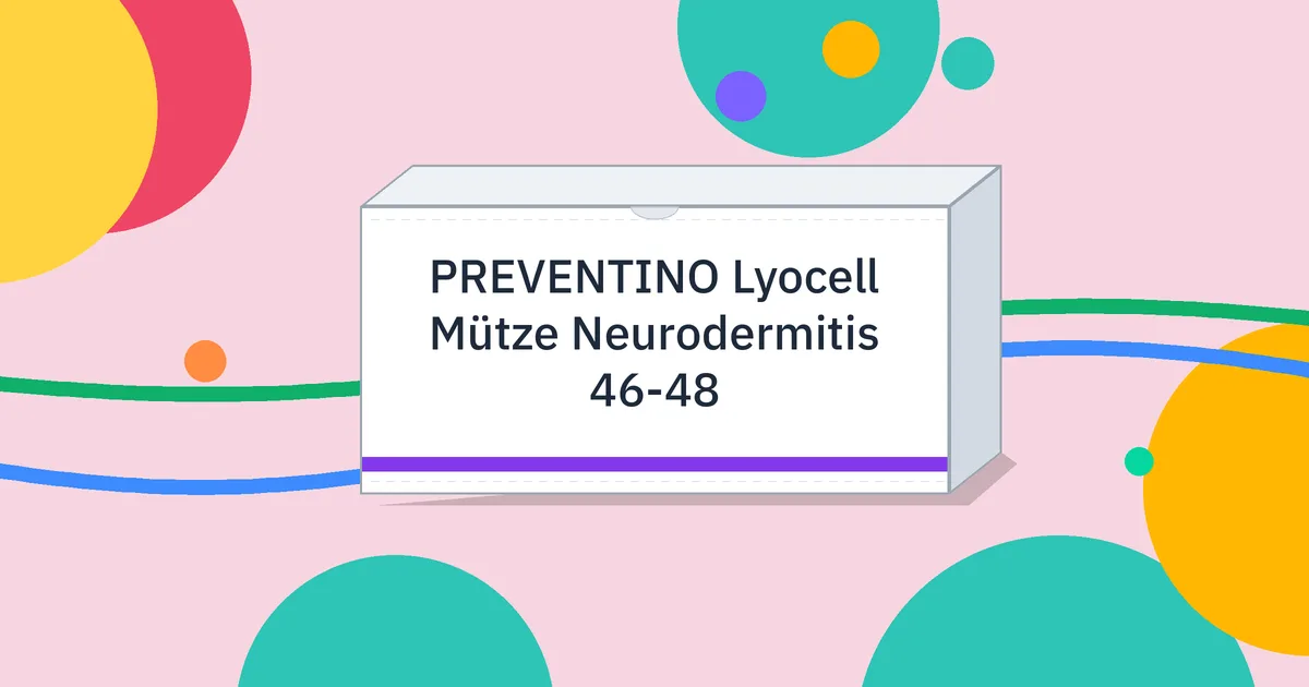 Symbolbild: Packung mit der Aufschrift PREVENTINO Lyocell Mütze Neurodermitis 46-48 (PZN 16895364) – Verfügbarkeit und Bezug in Apotheken in Frankfurt am Main