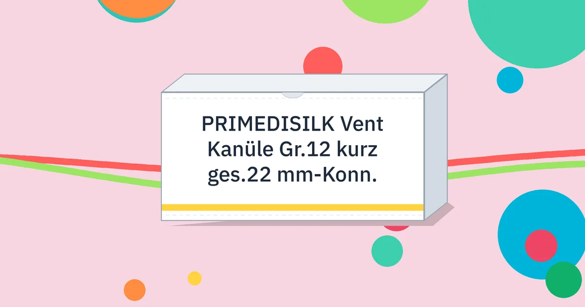Symbolbild: Packung mit der Aufschrift PRIMEDISILK Vent Kanüle Gr.12 kurz ges.22 mm-Konn. (PZN 10355856) – Verfügbarkeit und Bezug in Apotheken in Frankfurt am Main