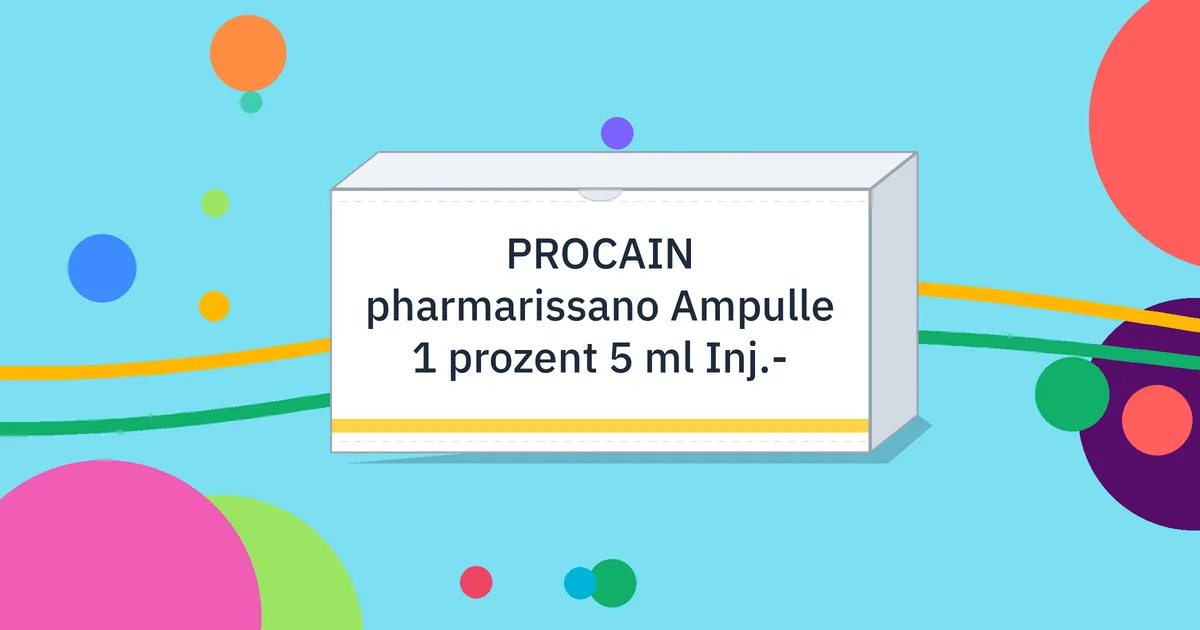 Symbolbild: Packung mit der Aufschrift PROCAIN pharmarissano Ampulle 1 prozent 5 ml Inj.- (PZN 18223410) – Verfügbarkeit und Bezug in Apotheken in Frankfurt am Main