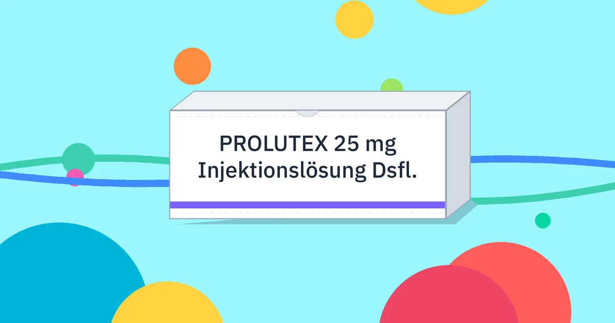 Symbolbild: Packung mit der Aufschrift PROLUTEX 25 mg Injektionslösung Dsfl. (PZN 18822323) – Verfügbarkeit und Bezug in Apotheken in Frankfurt am Main
