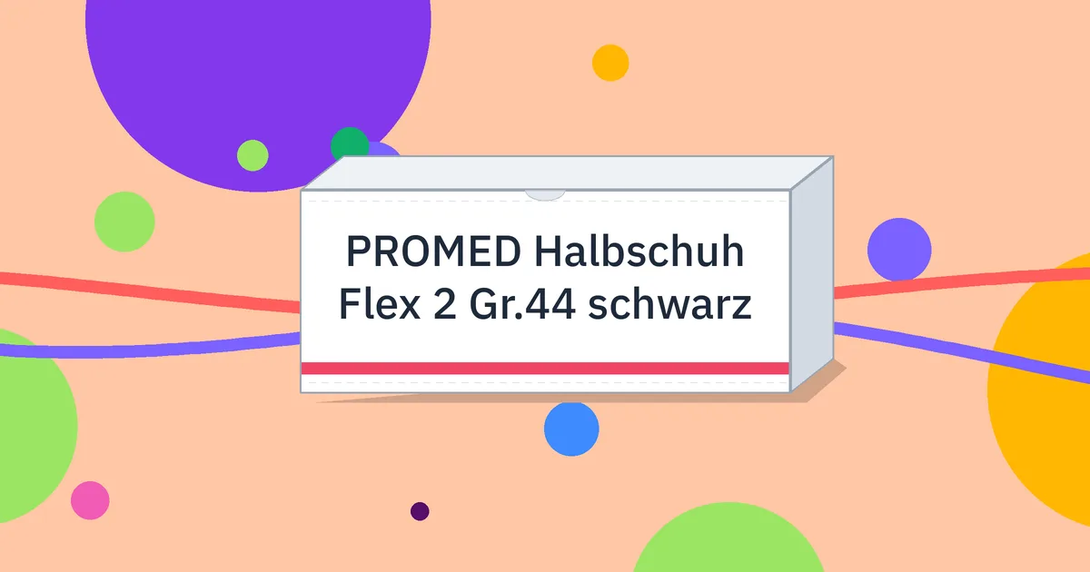 Symbolbild: Packung mit der Aufschrift PROMED Halbschuh Flex 2 Gr.44 schwarz (PZN 17918222) – Verfügbarkeit und Bezug in Apotheken in Frankfurt am Main