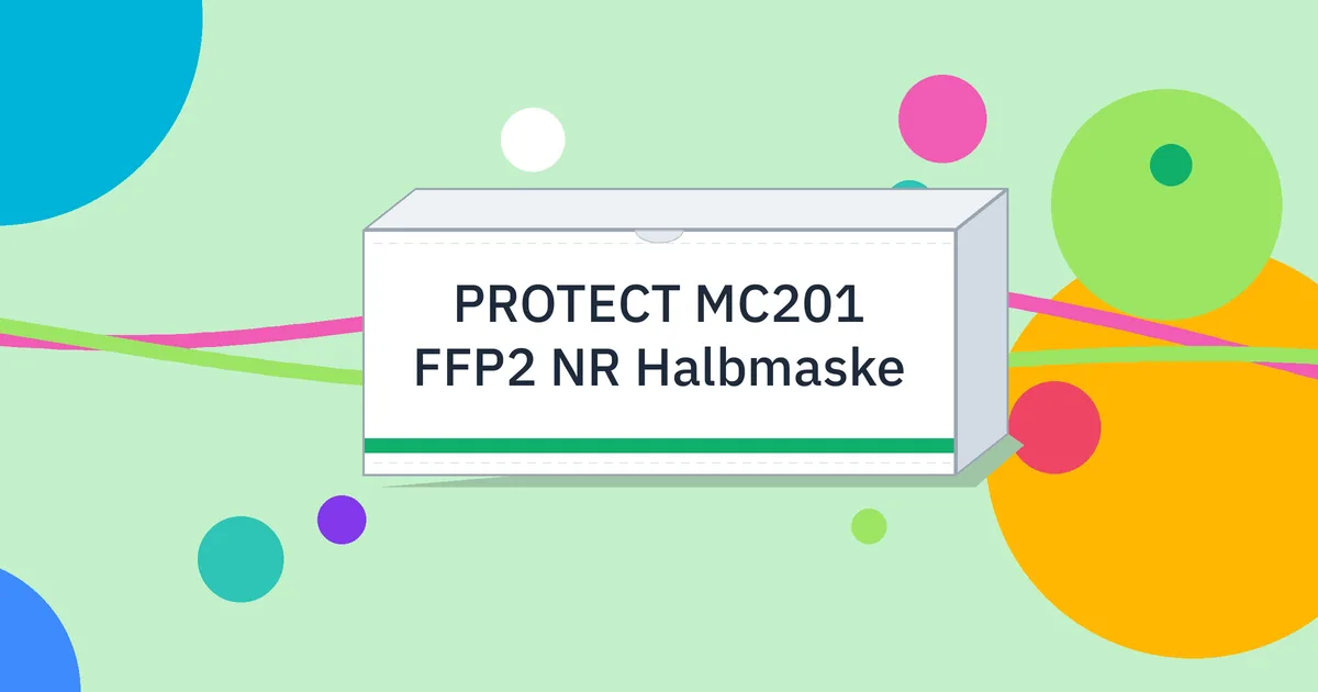 Symbolbild: Packung mit der Aufschrift PROTECT MC201 FFP2 NR Halbmaske (PZN 17179463) – Verfügbarkeit und Bezug in Apotheken in Frankfurt am Main