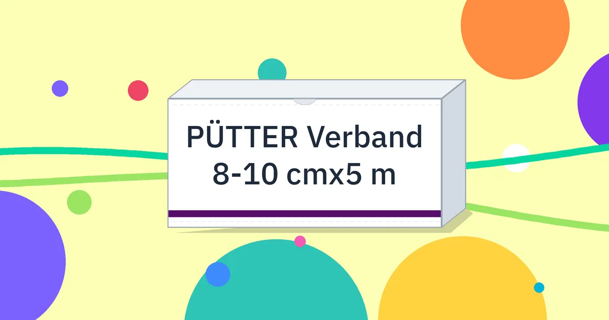 Symbolbild: Packung mit der Aufschrift PÜTTER Verband 8-10 cmx5 m (PZN 18716710) – Verfügbarkeit und Bezug in Apotheken in Frankfurt am Main