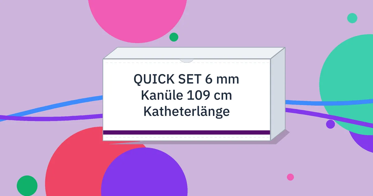 Symbolbild: Packung mit der Aufschrift QUICK SET 6 mm Kanüle 109 cm Katheterlänge (PZN 01808916) – Verfügbarkeit und Bezug in Apotheken in Frankfurt am Main