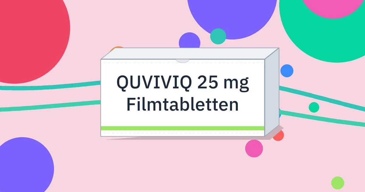 Symbolbild: Packung mit der Aufschrift QUVIVIQ 25 mg Filmtabletten (PZN 18809191) – Verfügbarkeit und Bezug in Apotheken in Frankfurt am Main