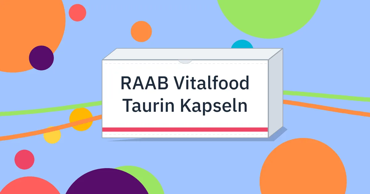 Symbolbild: Packung mit der Aufschrift RAAB Vitalfood Taurin Kapseln (PZN 19801464) – Verfügbarkeit und Bezug in Apotheken in Frankfurt am Main
