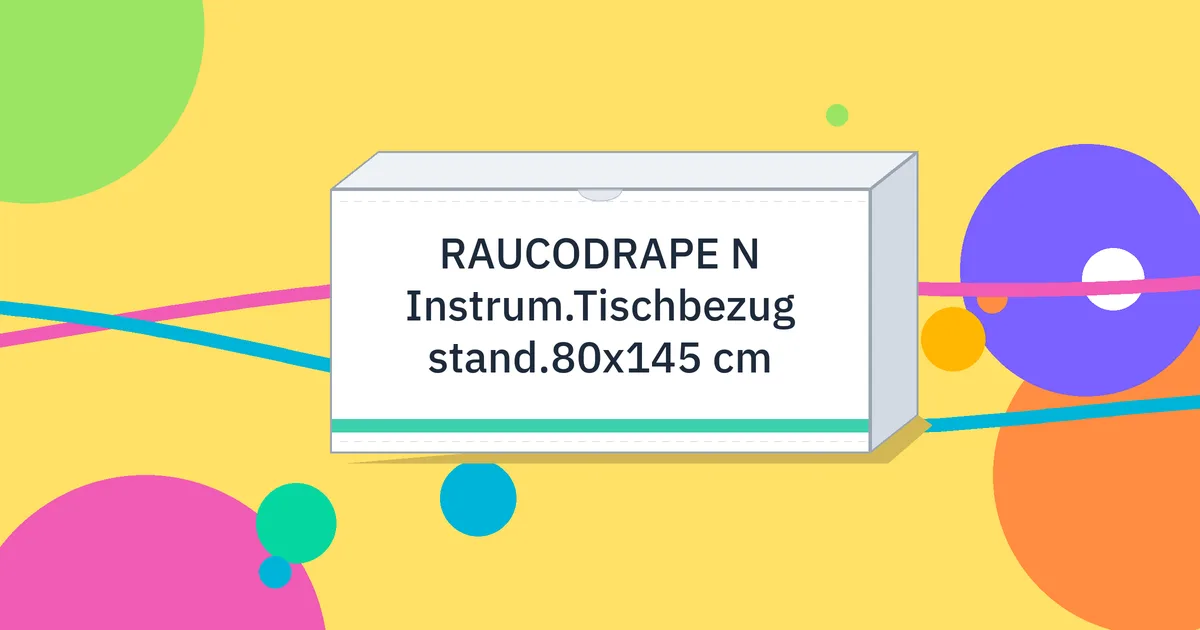 Symbolbild: Packung mit der Aufschrift RAUCODRAPE N Instrum.Tischbezug stand.80x145 cm (PZN 06680579) – Verfügbarkeit und Bezug in Apotheken in Frankfurt am Main