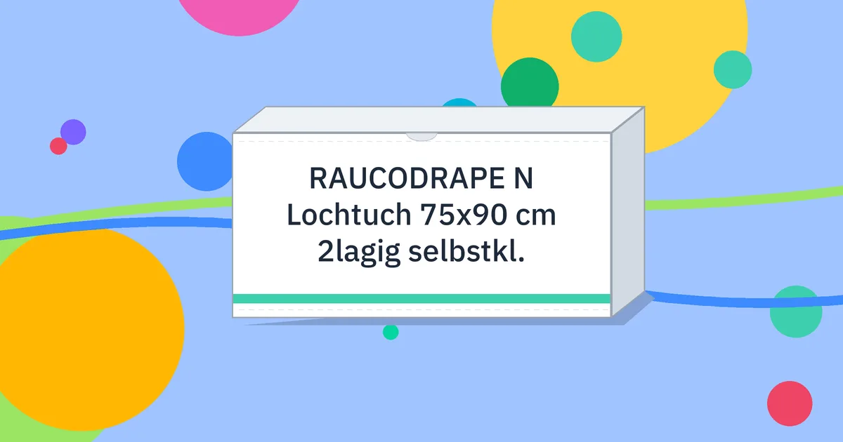 Symbolbild: Packung mit der Aufschrift RAUCODRAPE N Lochtuch 75x90 cm 2lagig selbstkl. (PZN 06162413) – Verfügbarkeit und Bezug in Apotheken in Frankfurt am Main
