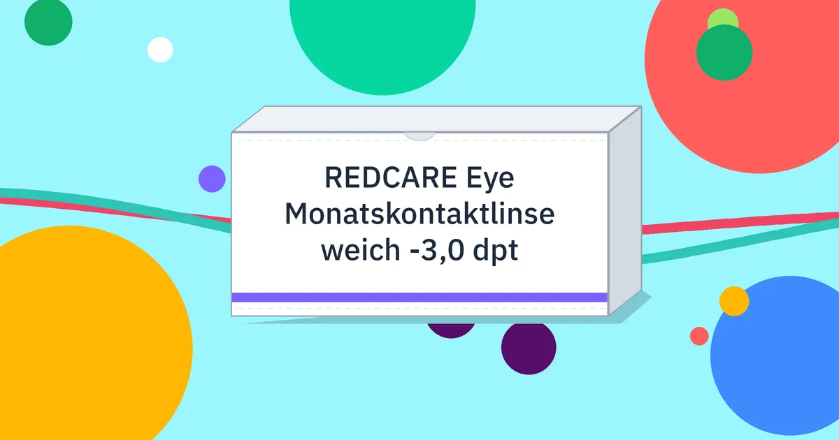 Symbolbild: Packung mit der Aufschrift REDCARE Eye Monatskontaktlinse weich -3,0 dpt (PZN 18782003) – Verfügbarkeit und Bezug in Apotheken in Frankfurt am Main