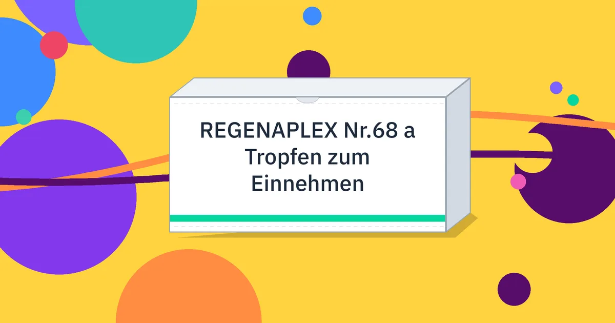 Symbolbild: Packung mit der Aufschrift REGENAPLEX Nr.68 a Tropfen zum Einnehmen (PZN 02643222) – Verfügbarkeit und Bezug in Apotheken in Frankfurt am Main