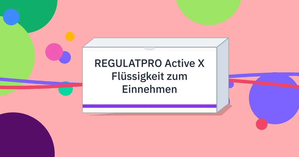 Symbolbild: Packung mit der Aufschrift REGULATPRO Active X Flüssigkeit zum Einnehmen (PZN 18082872) – Verfügbarkeit und Bezug in Apotheken in Frankfurt am Main