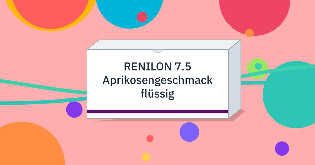 Symbolbild: Packung mit der Aufschrift RENILON 7.5 Aprikosengeschmack flüssig (PZN 07225771) – Verfügbarkeit und Bezug in Apotheken in Frankfurt am Main