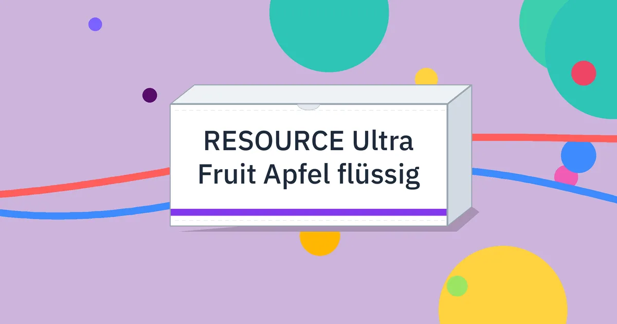 Symbolbild: Packung mit der Aufschrift RESOURCE Ultra Fruit Apfel flüssig (PZN 20168316) – Verfügbarkeit und Bezug in Apotheken in Frankfurt am Main