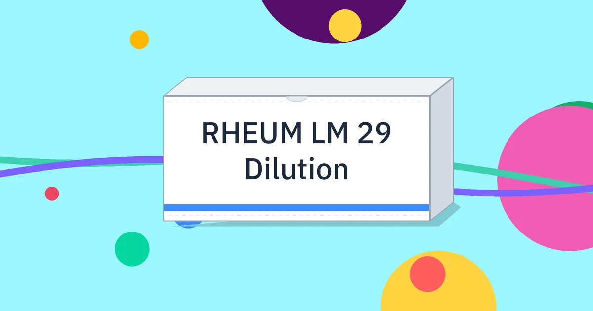 Symbolbild: Packung mit der Aufschrift RHEUM LM 29 Dilution (PZN 13049686) – Verfügbarkeit und Bezug in Apotheken in Frankfurt am Main
