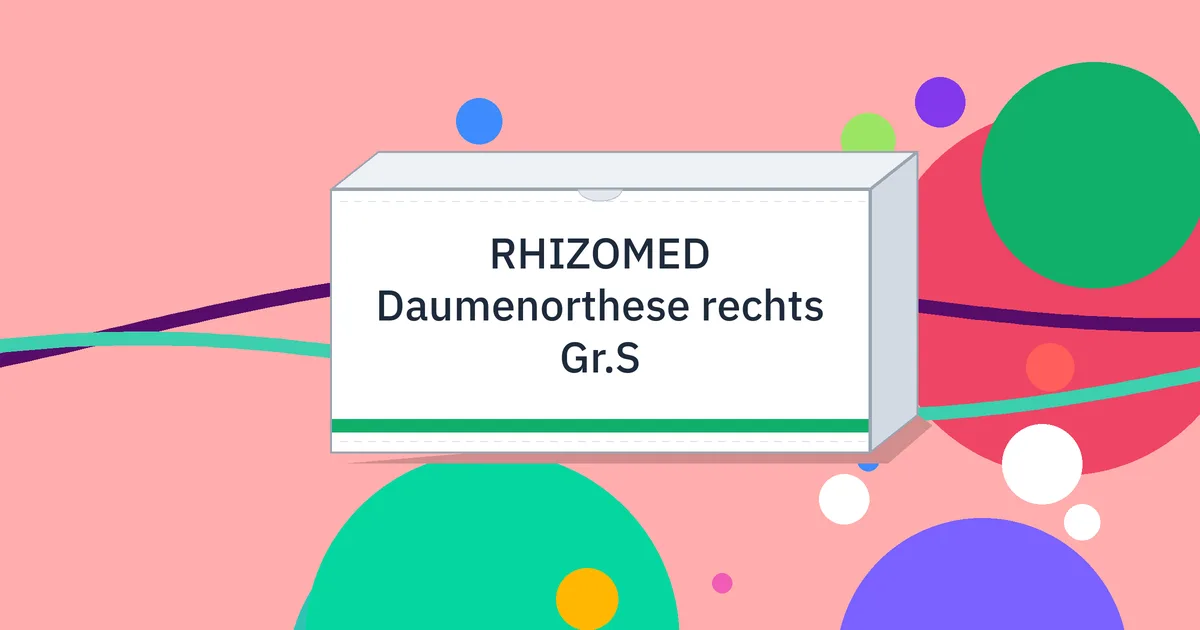 Symbolbild: Packung mit der Aufschrift RHIZOMED Daumenorthese rechts Gr.S (PZN 05362498) – Verfügbarkeit und Bezug in Apotheken in Frankfurt am Main