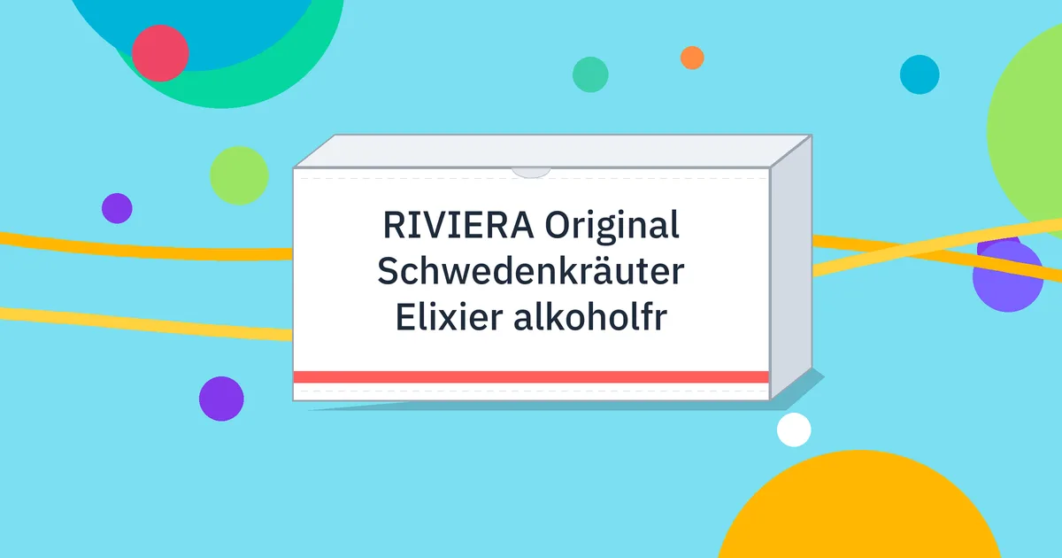 Symbolbild: Packung mit der Aufschrift RIVIERA Original Schwedenkräuter Elixier alkoholfr (PZN 19992694) – Verfügbarkeit und Bezug in Apotheken in Frankfurt am Main