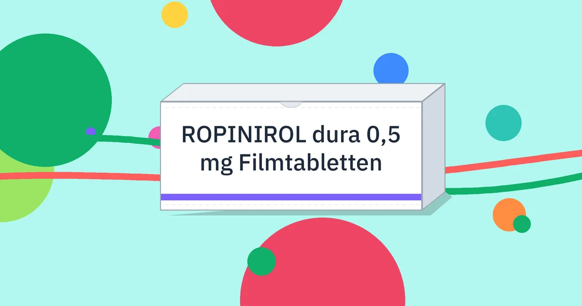 Symbolbild: Packung mit der Aufschrift ROPINIROL dura 0,5 mg Filmtabletten (PZN 02092928) – Verfügbarkeit und Bezug in Apotheken in Frankfurt am Main