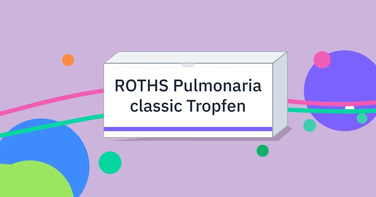 Symbolbild: Packung mit der Aufschrift ROTHS Pulmonaria classic Tropfen (PZN 02912610) – Verfügbarkeit und Bezug in Apotheken in Frankfurt am Main