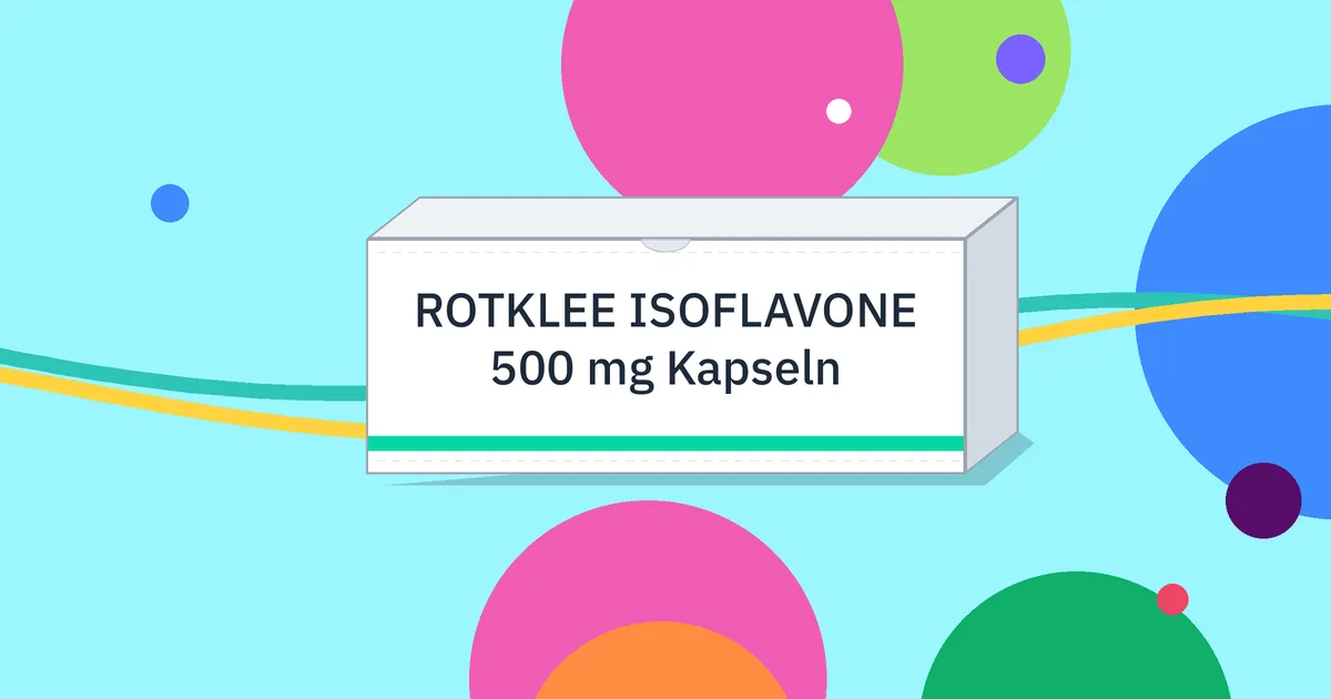 Symbolbild: Packung mit der Aufschrift ROTKLEE ISOFLAVONE 500 mg Kapseln (PZN 03928725) – Verfügbarkeit und Bezug in Apotheken in Frankfurt am Main