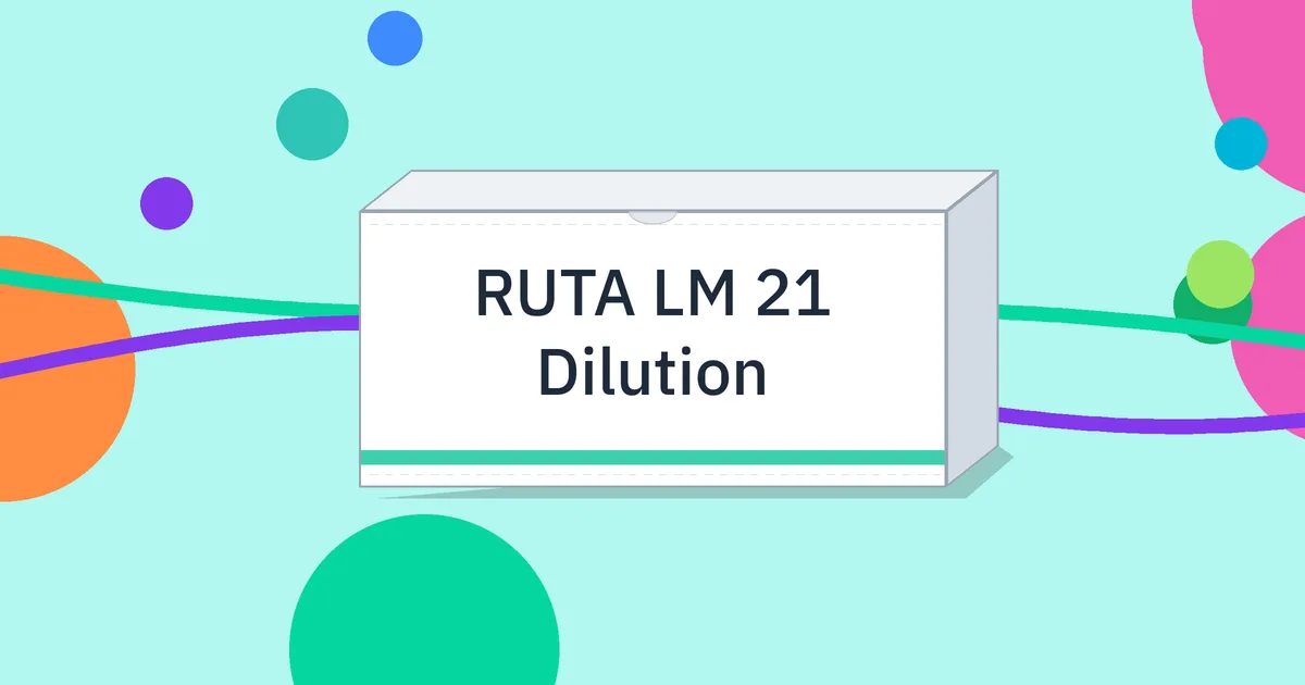 Symbolbild: Packung mit der Aufschrift RUTA LM 21 Dilution (PZN 13173788) – Verfügbarkeit und Bezug in Apotheken in Frankfurt am Main